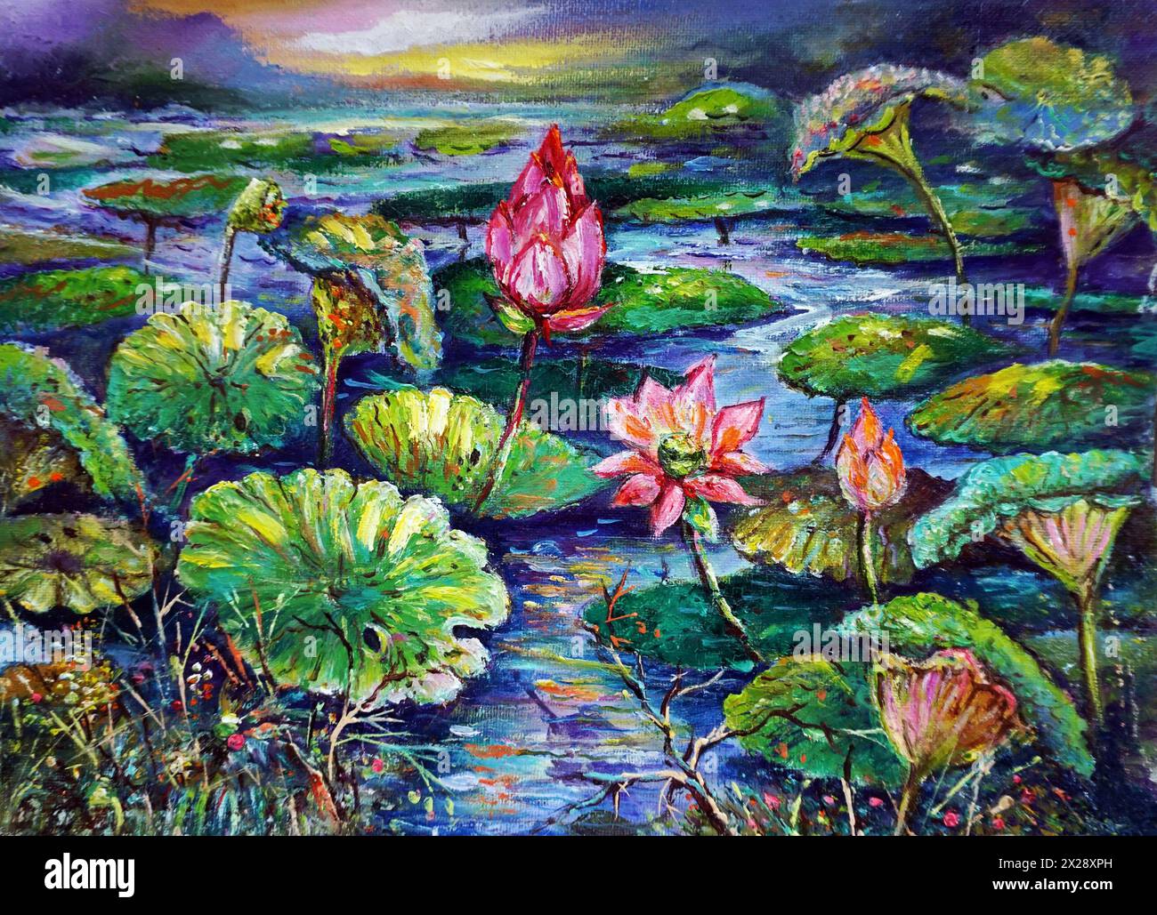Original oil painting abstract color petal lotus flower Stock Photo - Alamy