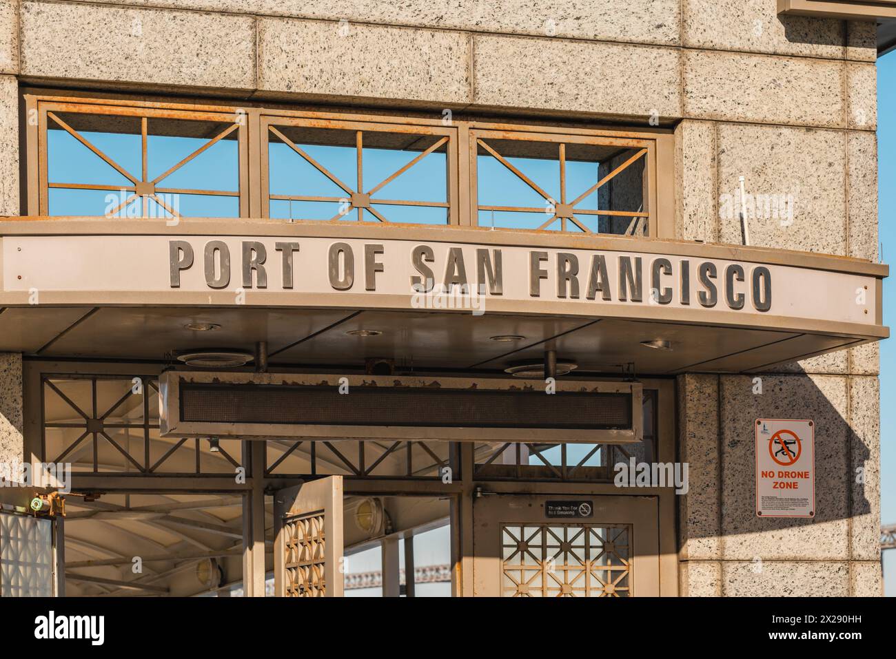 San Francisco, California, April 8, 2024. Signage at the entrance of ...