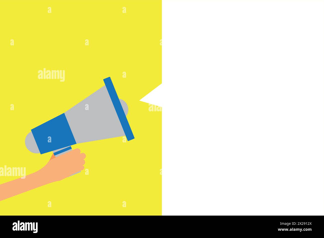 Hand holding megaphone. Speech bubble background. Vector illustration ...