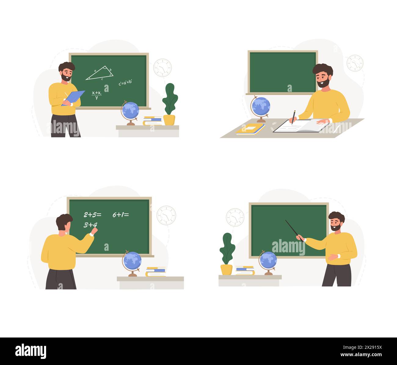 Male teachers in classroom set. Different men characters at lecture at ...