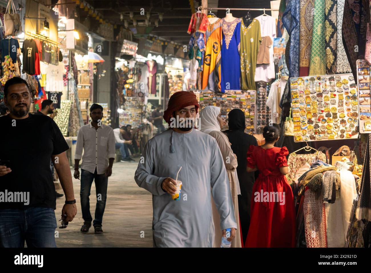 Muscat, Oman - February 13 2023: Arab men wearing the traditional thawb ...