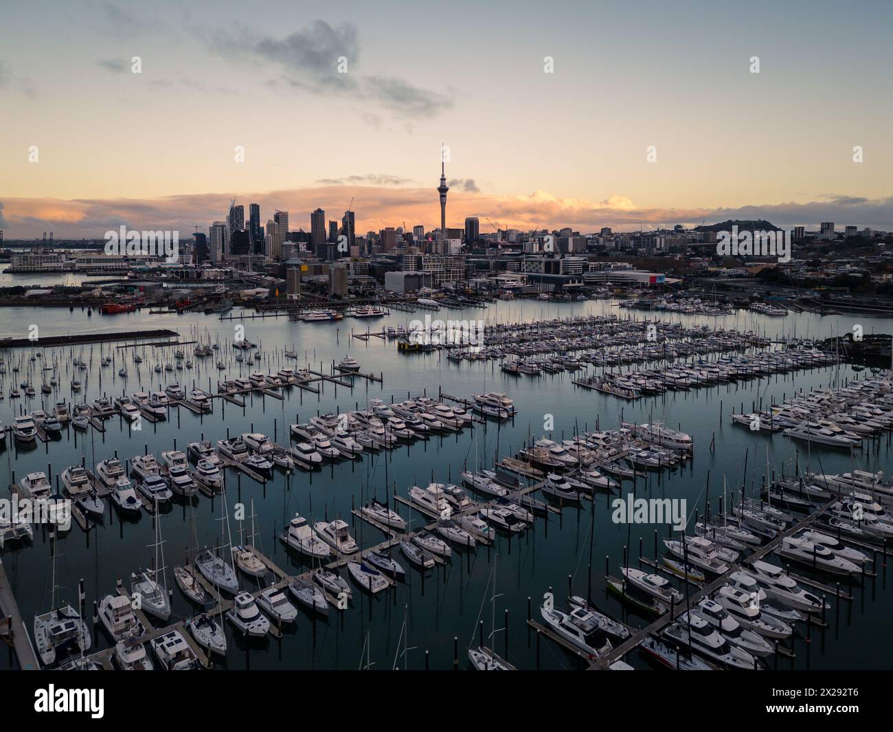 Auckland, New Zealand: Aerial of the Auckland downtown district skyline ...