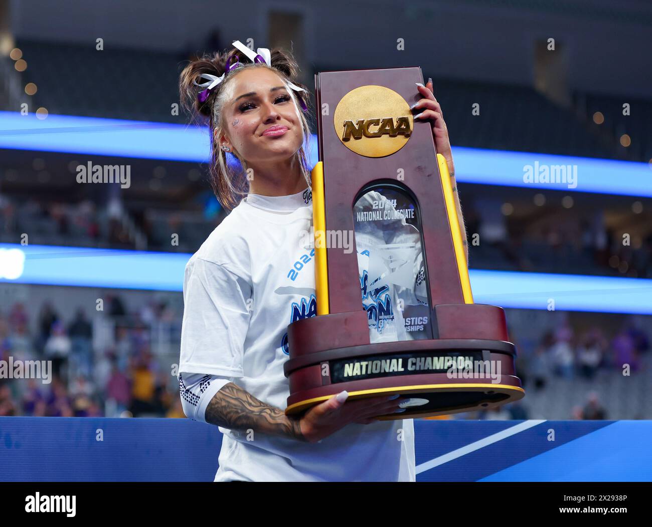 Fort Worth, TX, USA. 20th Apr, 2024. LSU's KJ Johnson holds up the ...