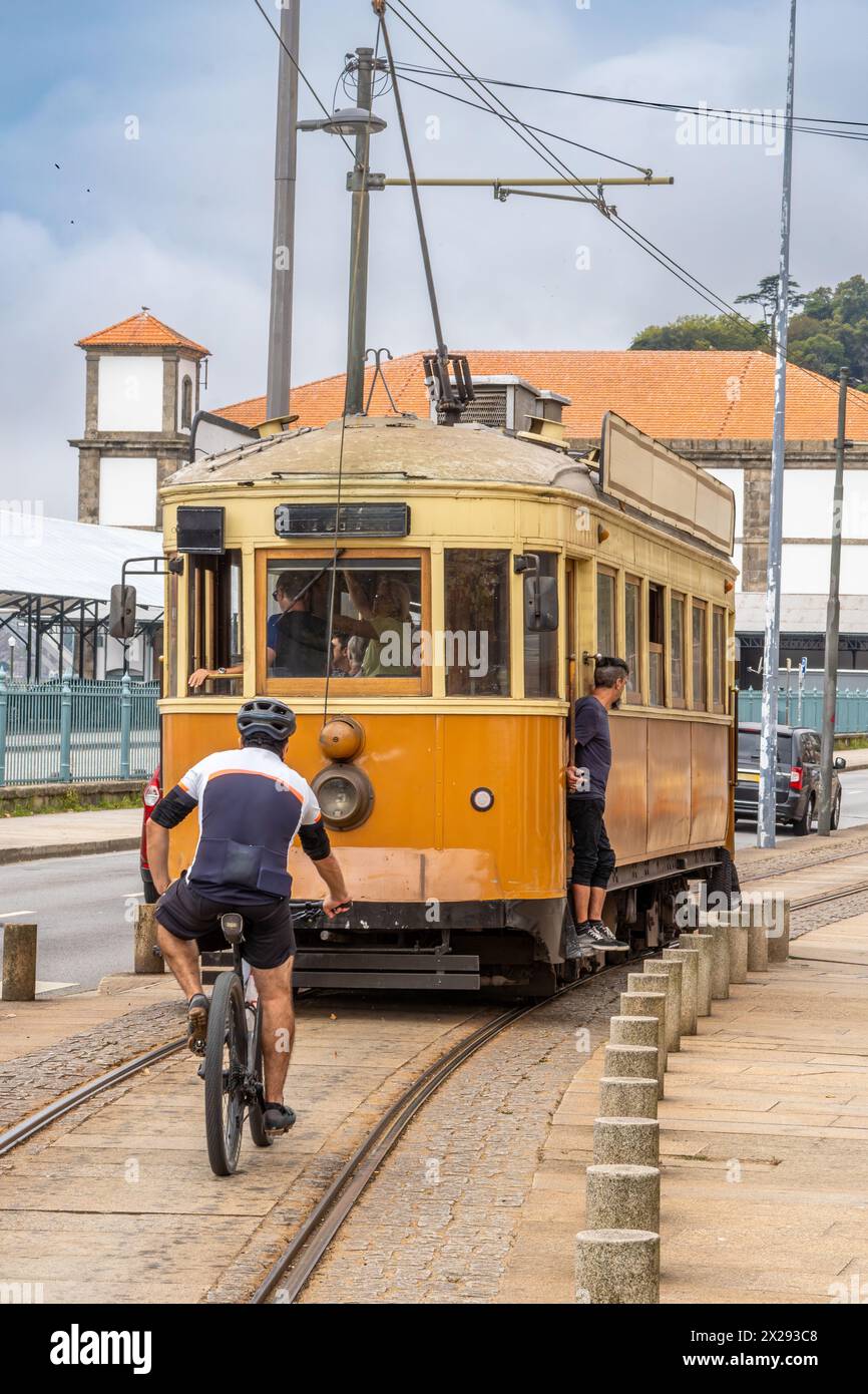 Famous and typical old orange tram, decorated with the original designs ...
