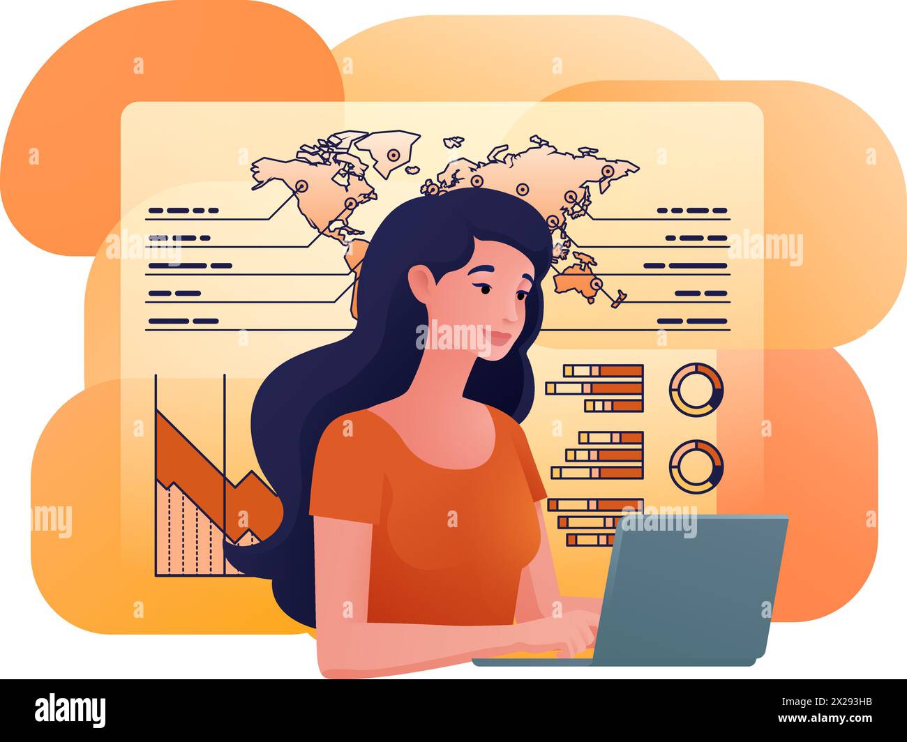 Woman Working Laptop Business Report Illustration Stock Vector Image ...
