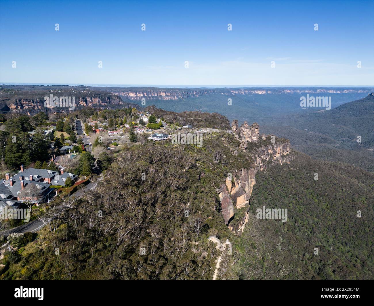 Katoomba, Australia: Aerial of the Katoomba town by the famous blue ...