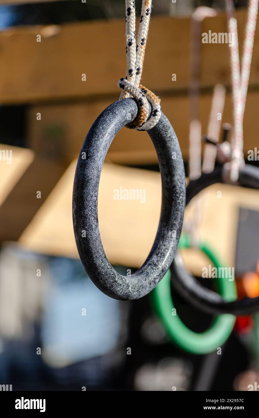 selective focus. detail of the rings of one of the obstacles of an ...