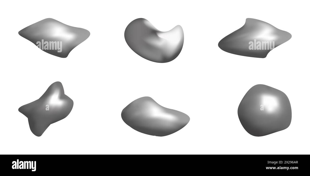 3D shapes in Y2k style metal element. Drops and abstract shapes. Set ...