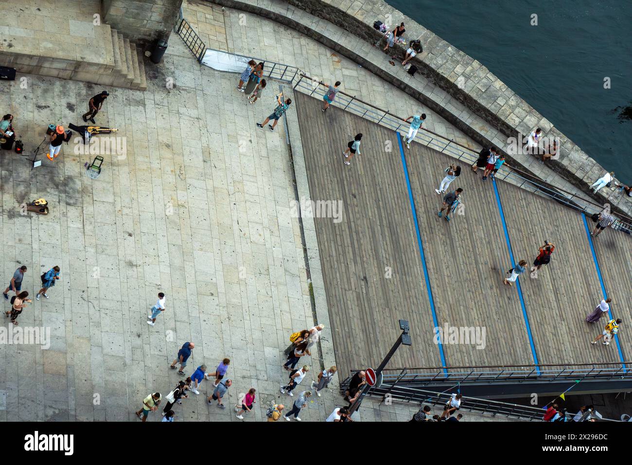 Aerial zenith view of people, tourists and families seen from above ...