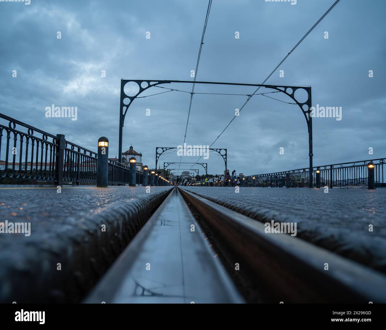 Porto Metro steel train track or tram track in infinite perspective at ...