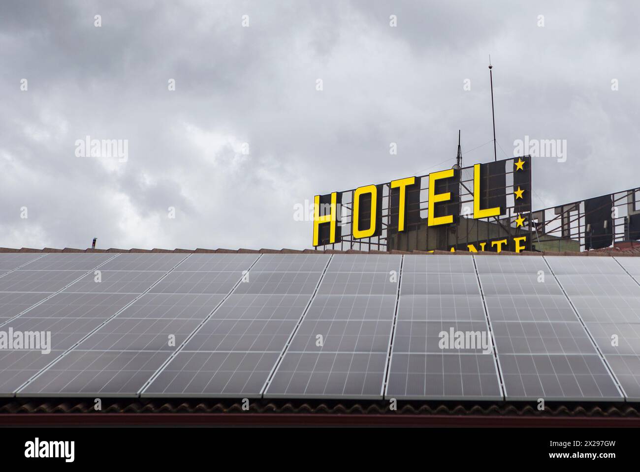 Solar panels on the roof of hotel. use of renewable energy in the ...