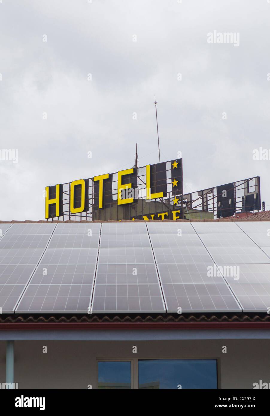 Solar panels on the roof of hotel. use of renewable energy in the ...