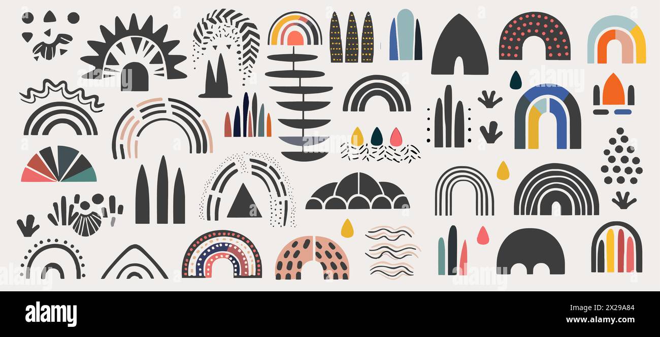 Set of vector abstract elements in black neutral colors. Geometric ...