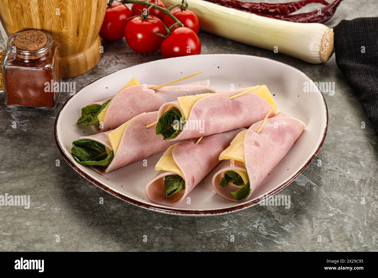 Roll with ham and cheese snack Stock Photo - Alamy