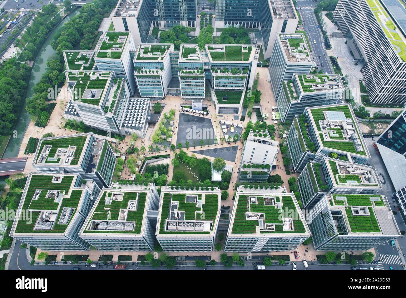 HANGZHOU, CHINA - APRIL 21, 2024 - An aerial photo shows West Lake ...