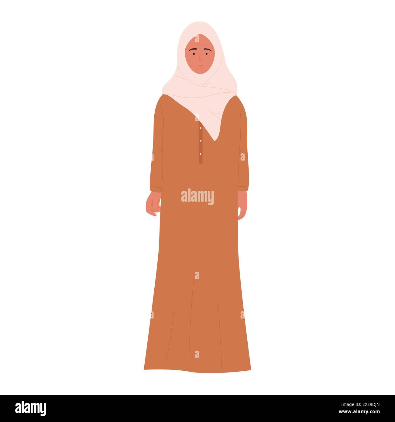 Elderly Muslim woman in traditional outfit, grandmother standing vector ...