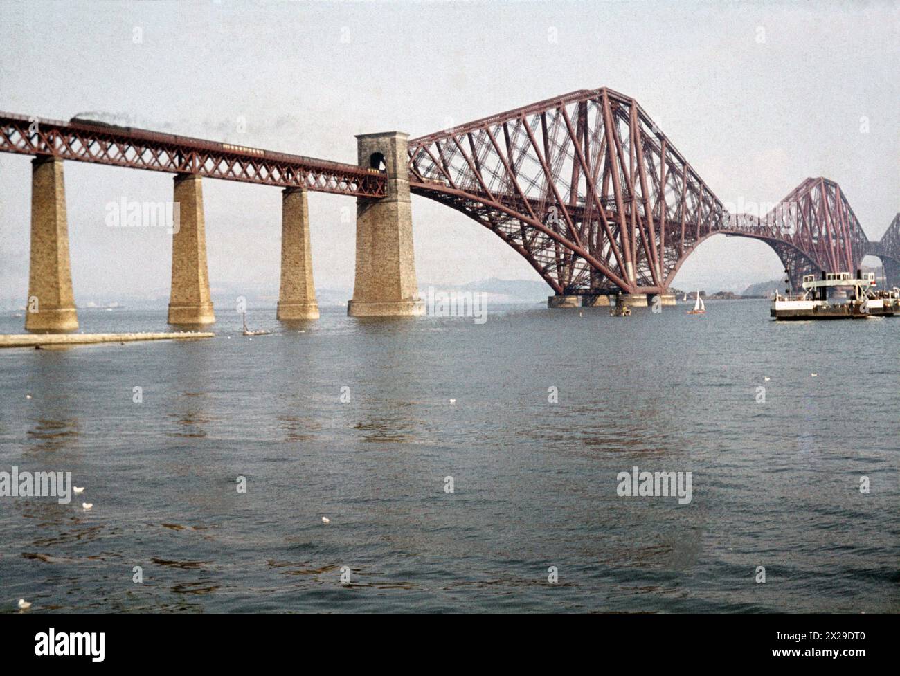 Train on Forth Railway Bridge with River Forth Ferry, from North ...