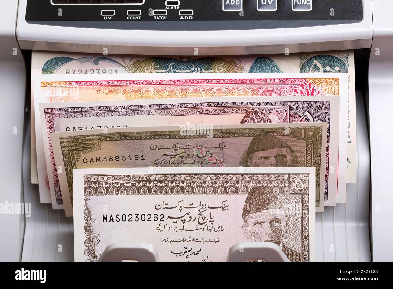 Old Pakistani money - rupee in a counting machine Stock Photo - Alamy