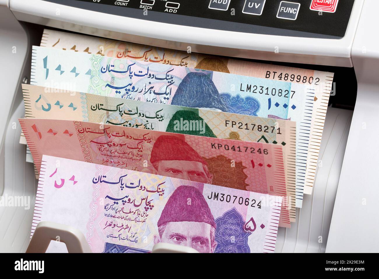 Pakistani money - rupee in a counting machine Stock Photo - Alamy