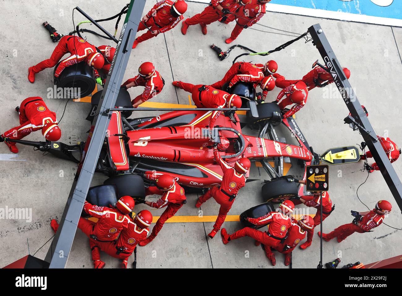 Charles Leclerc (MON) Ferrari SF-24 makes a pit stop. 21.04.2024 ...