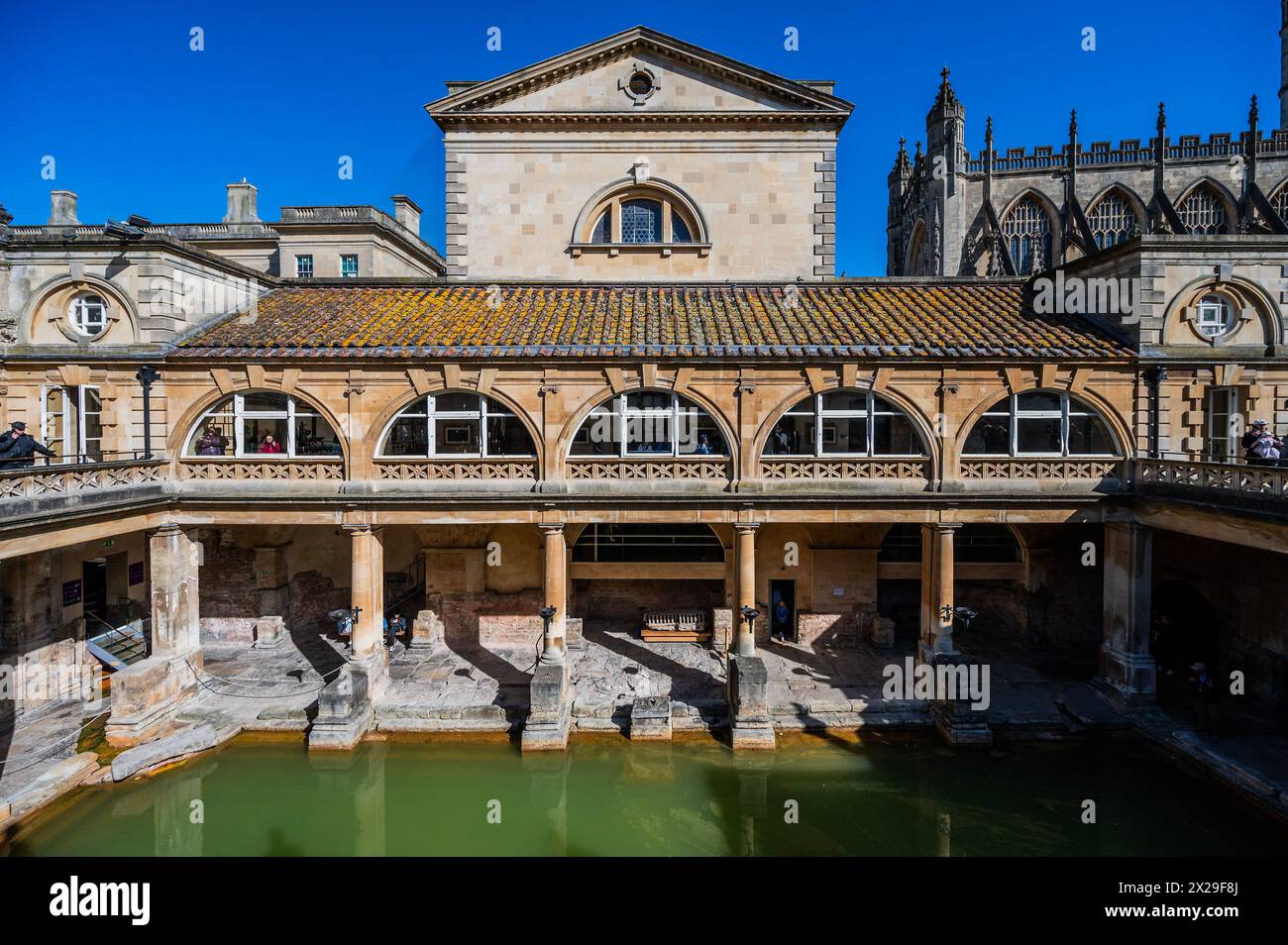 Bath, UK. 20 Apr 2024. The terrace which overlooks the Great Bath and ...