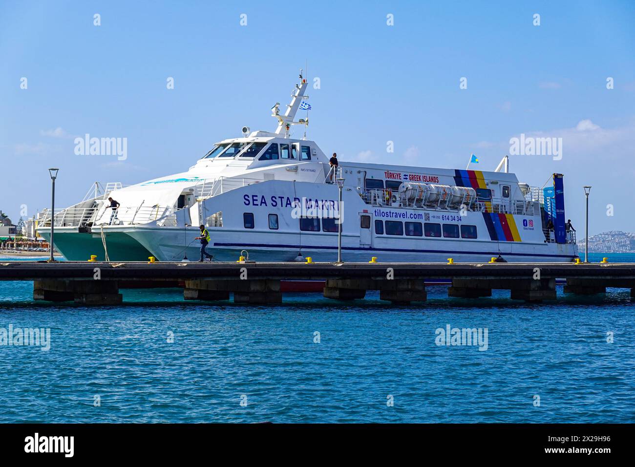 Sea Star Makri catamaran ferry docked at The popular holiday ...