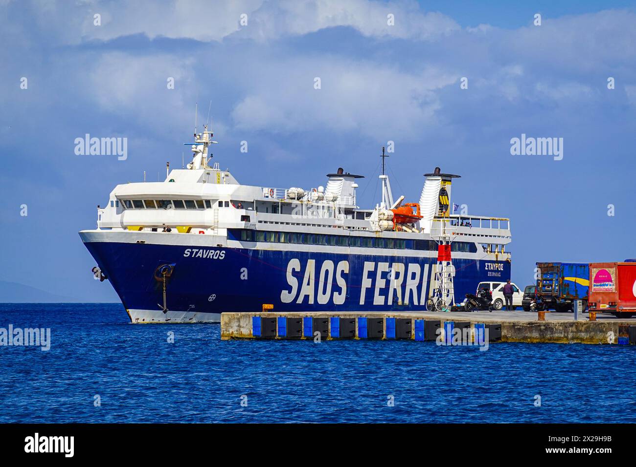 Stavros ferry, SAOS Ferries, docking at The popular holiday destination ...