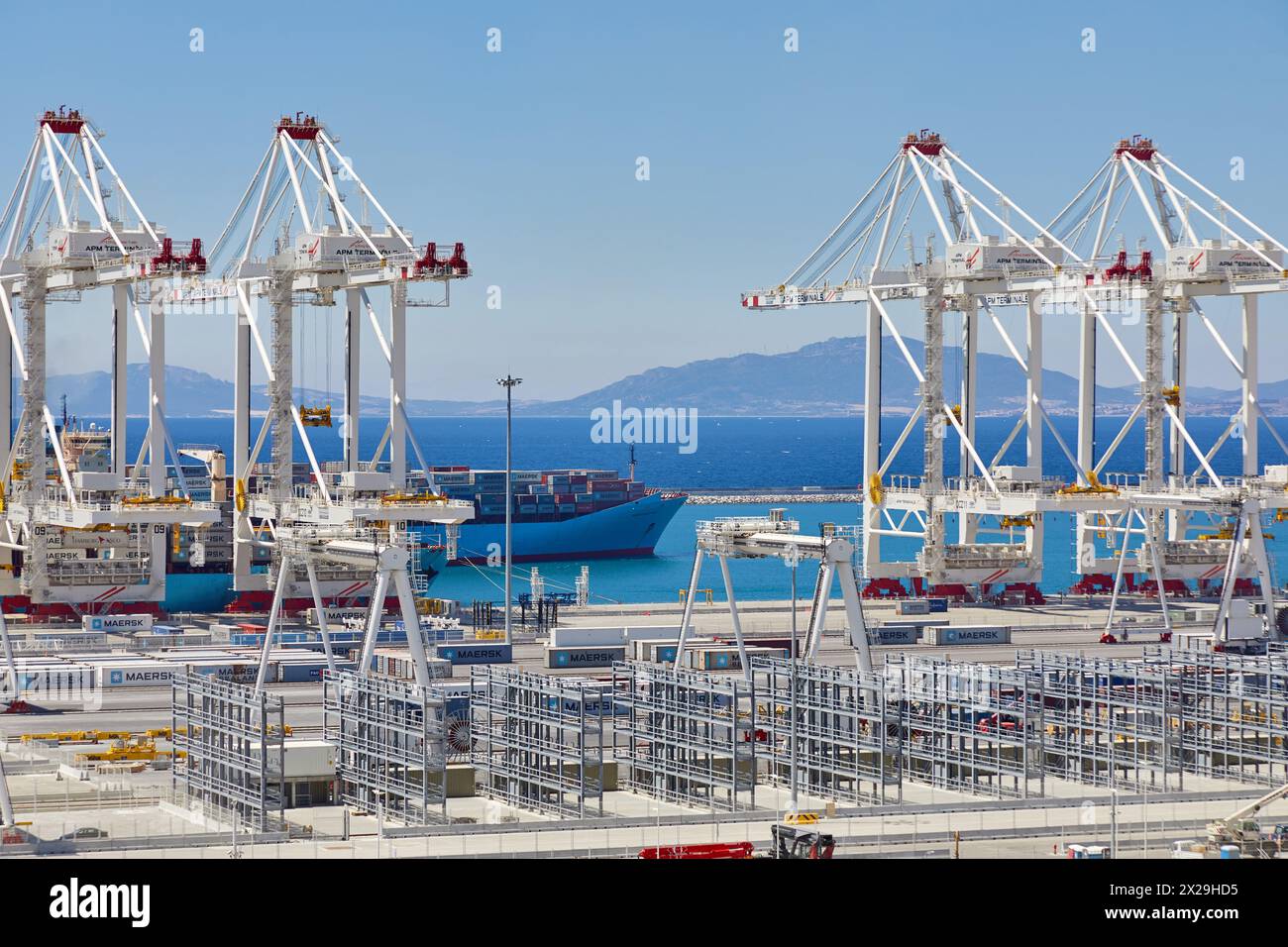 Container ship, Commercial Port of Tangier MED, Strait of Gibraltar ...