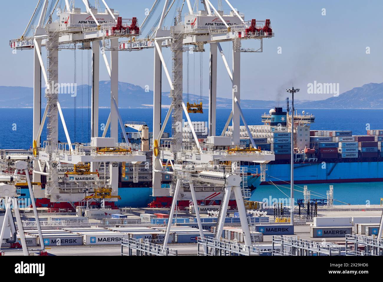 Container ship, Commercial Port of Tangier MED, Strait of Gibraltar ...