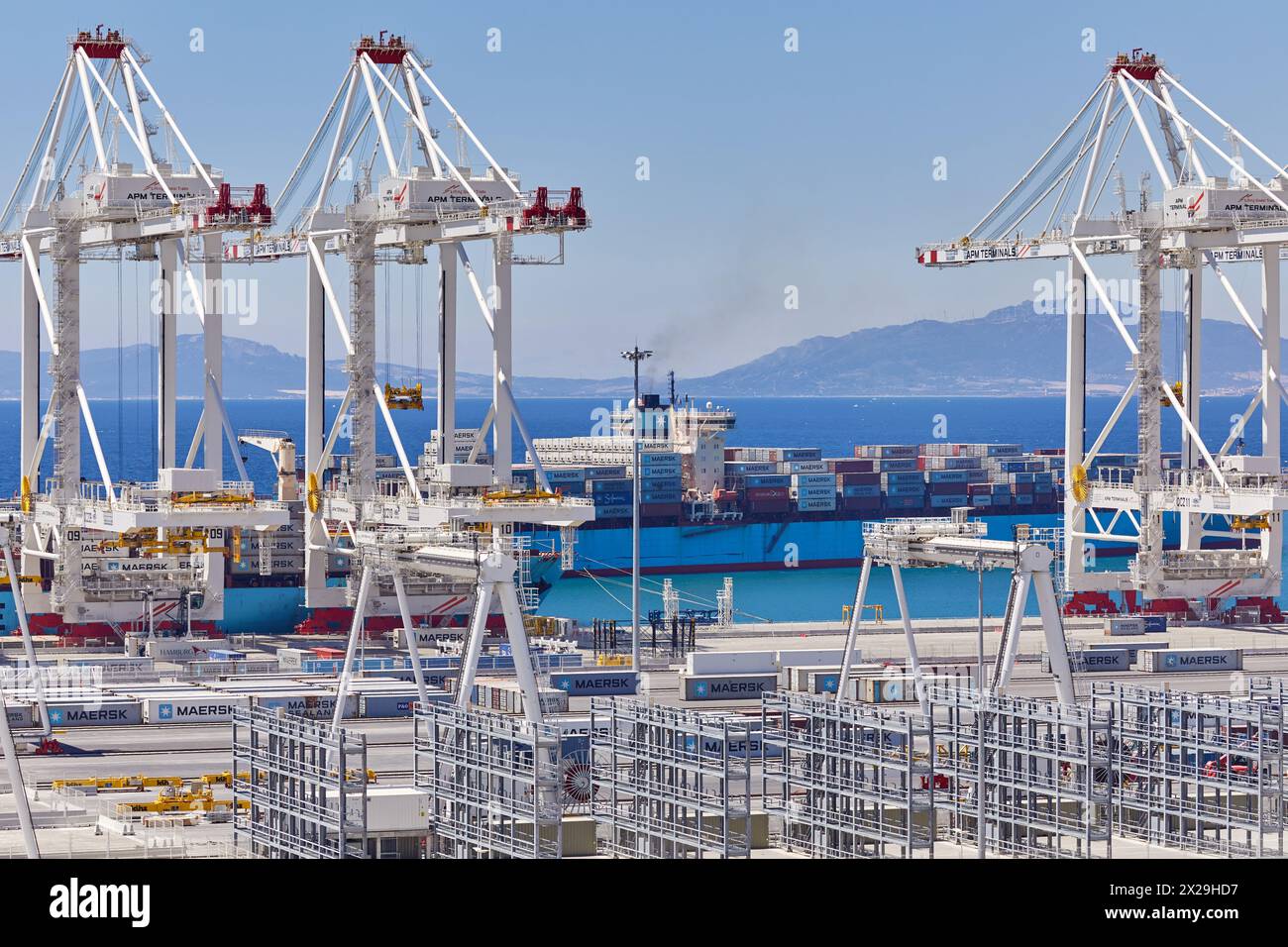 Container ship, Commercial Port of Tangier MED, Strait of Gibraltar ...