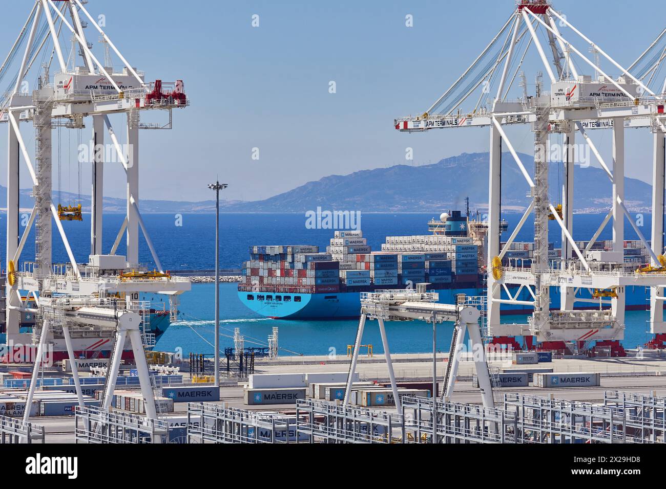 Container ship, Commercial Port of Tangier MED, Strait of Gibraltar ...