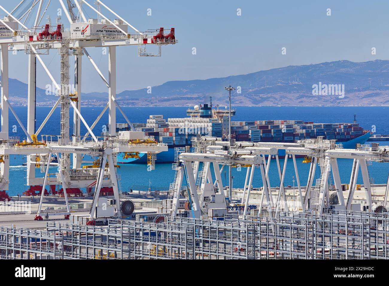 Container ship, Commercial Port of Tangier MED, Strait of Gibraltar ...