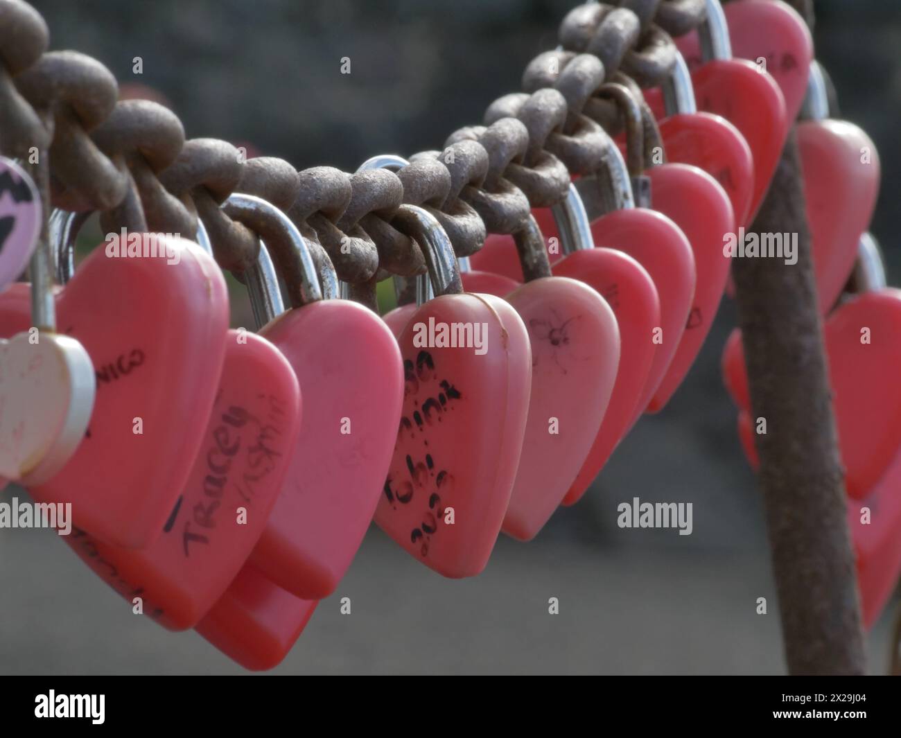 Puerto del carmen, Lanzarote. Romantic couples attach padlocks with ...