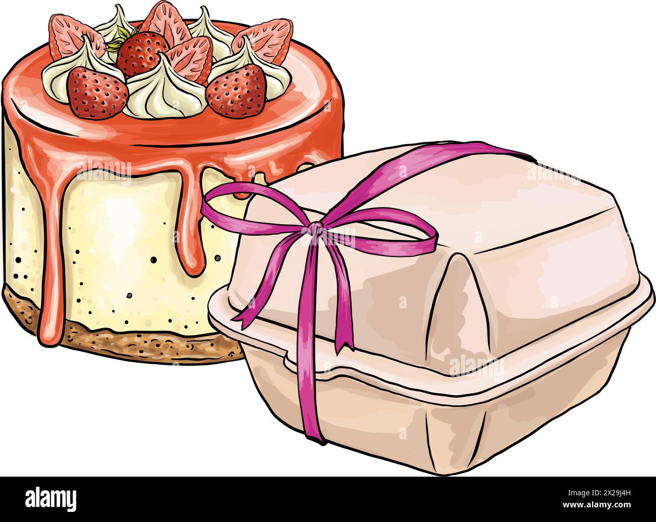 Bento mini box cake. packed in a box. Cartoon cliparts isolated on ...