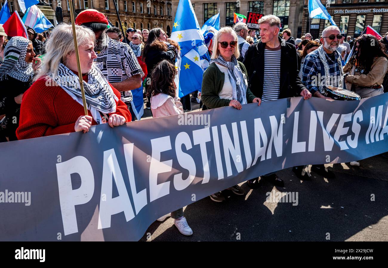 Support for Palestine demonstration in George Square, Glasgow on April ...