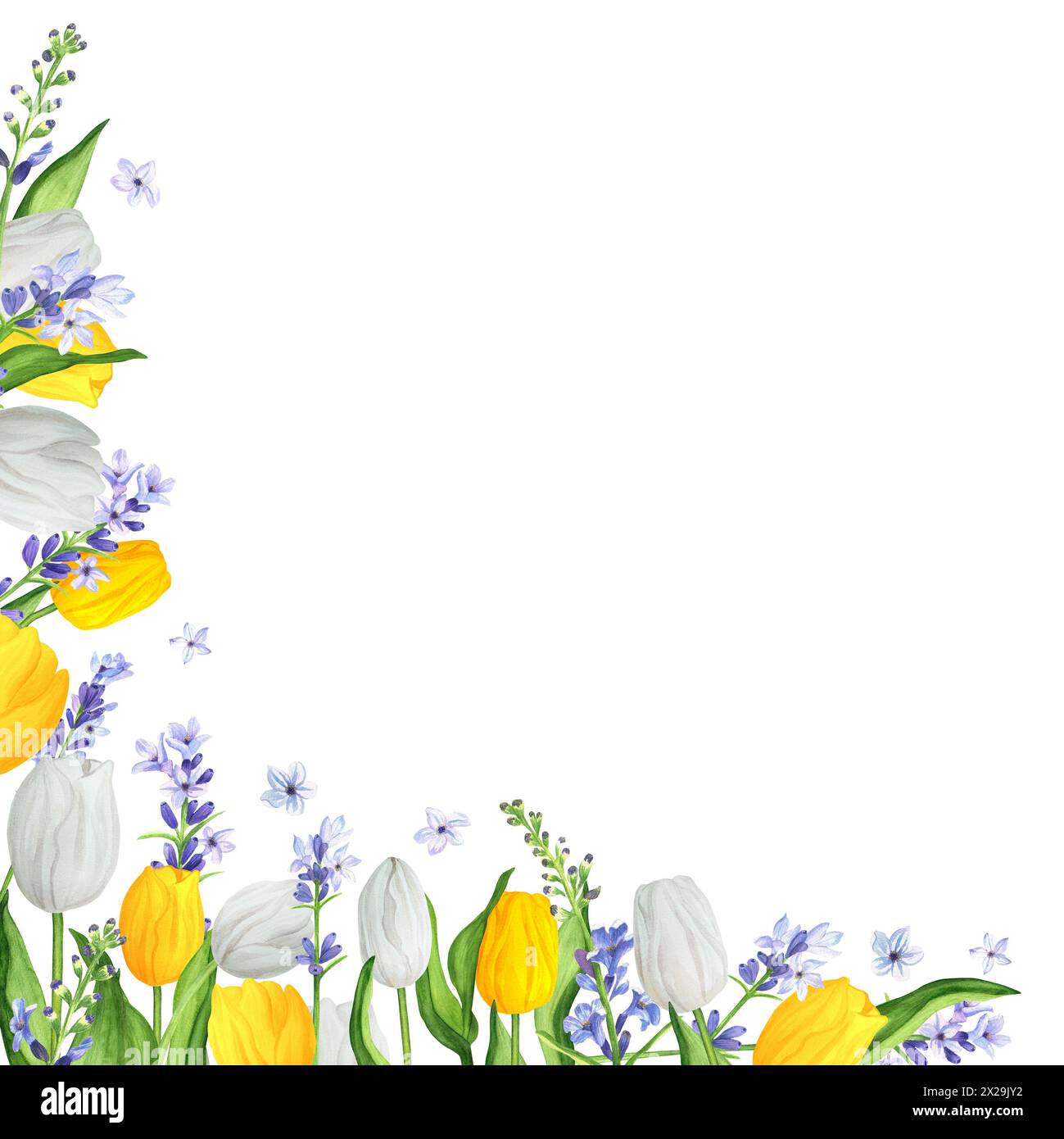 Hand-drawn watercolor illustration. Left lower corner with colorful ...