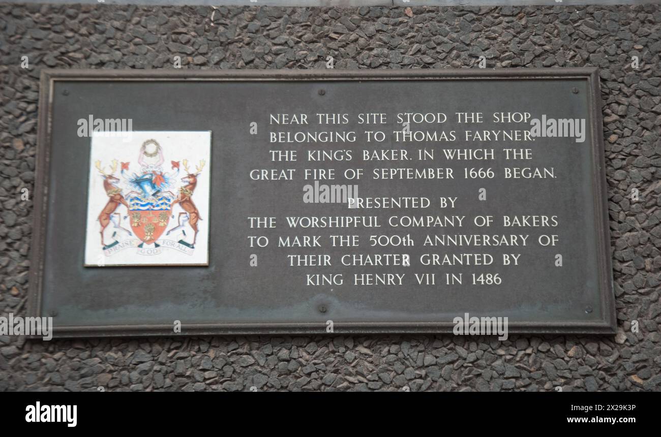 Plaque indicating the position of the Bakery where the Great Fire of ...