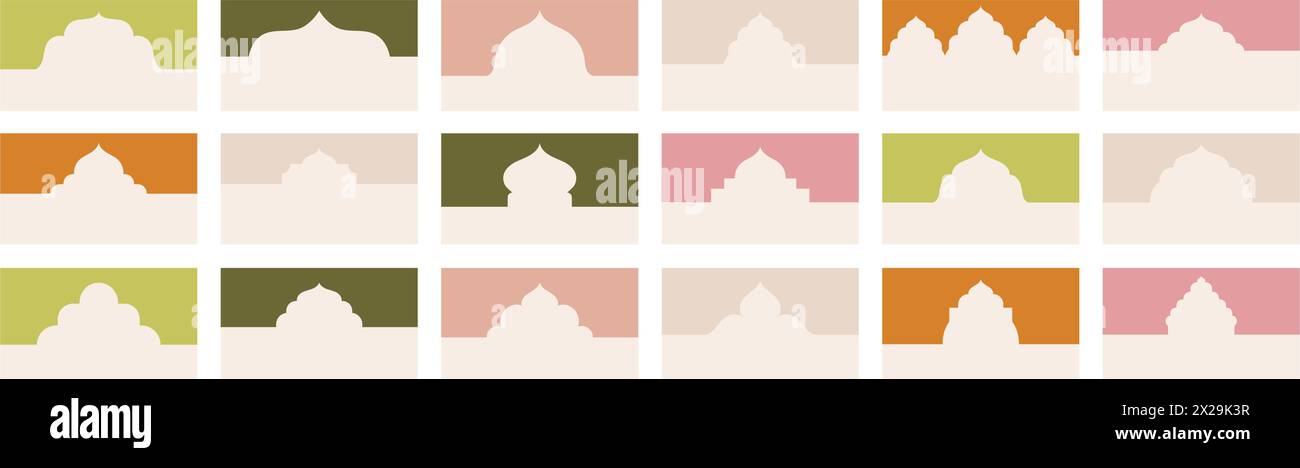 Collection of different shapes web site header or footer with islamic ...