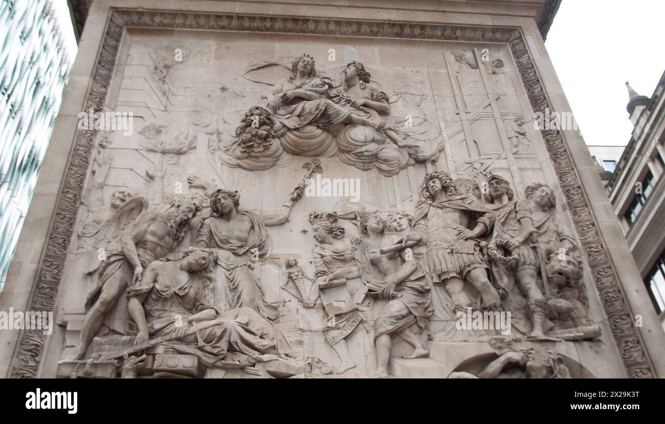 Sculpture depicting the Great Fire of London, Base of Monument, City of ...