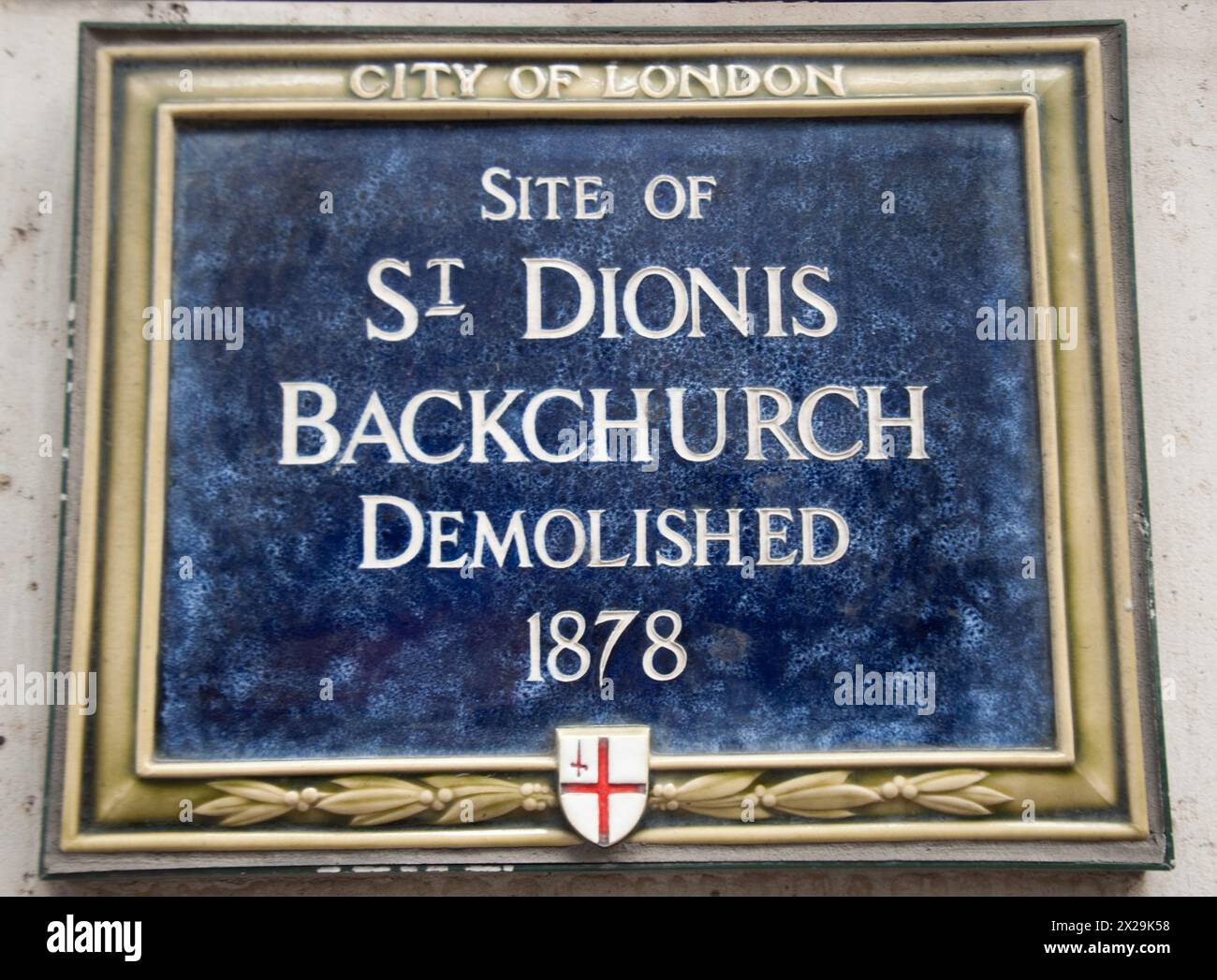 Plaque indicating the site of St Dionis Backchurch, demolished in 1878 ...