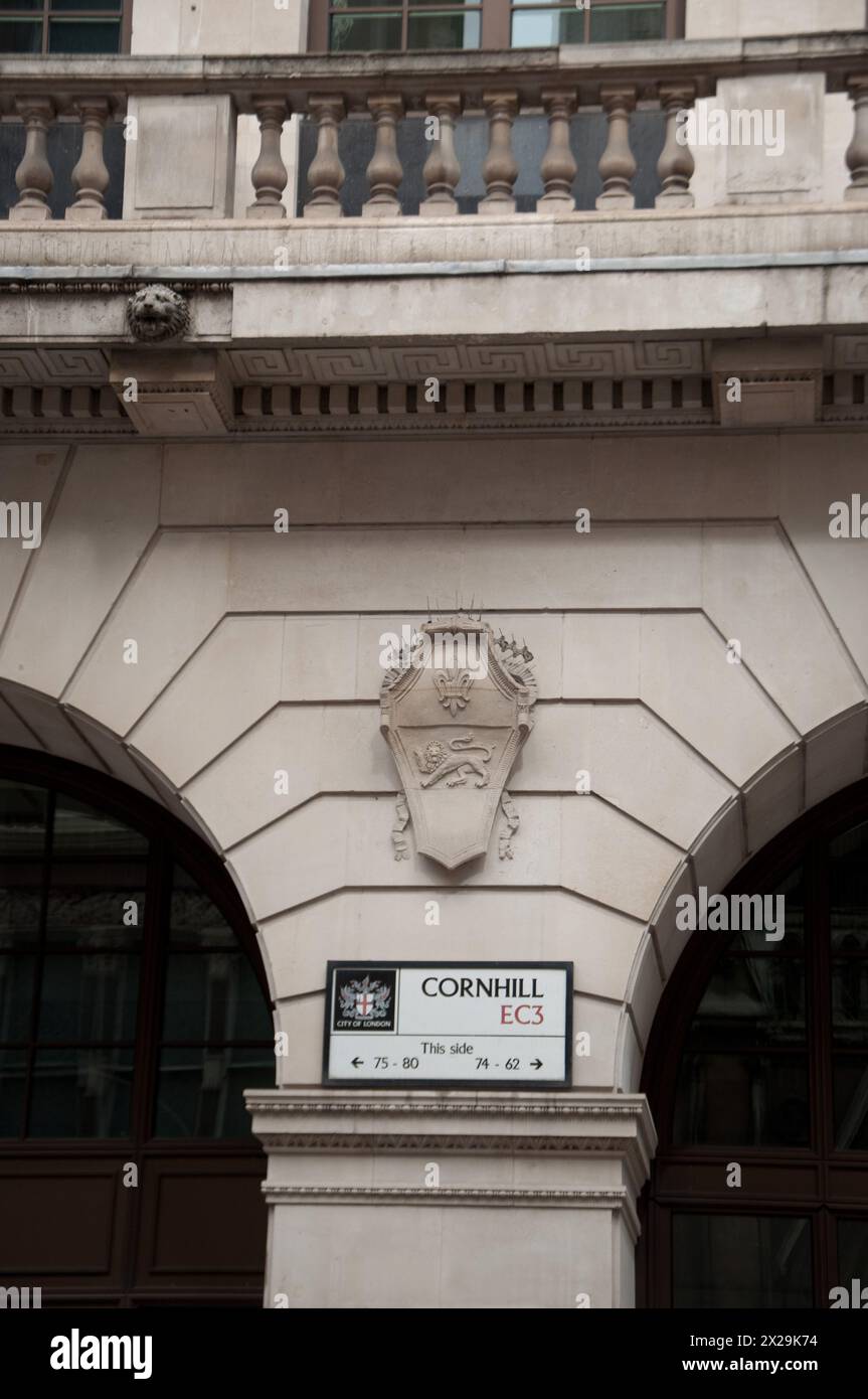 Street sign for Cornhill, Cornhill, City of London, London, UK; The ...