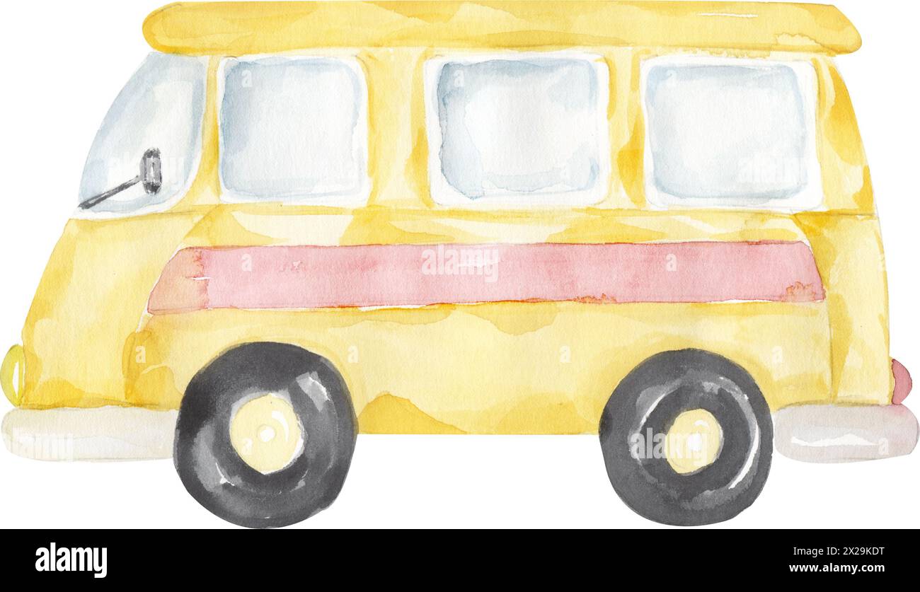 Watercolor cute bus illustration, transport clipart, transportation ...