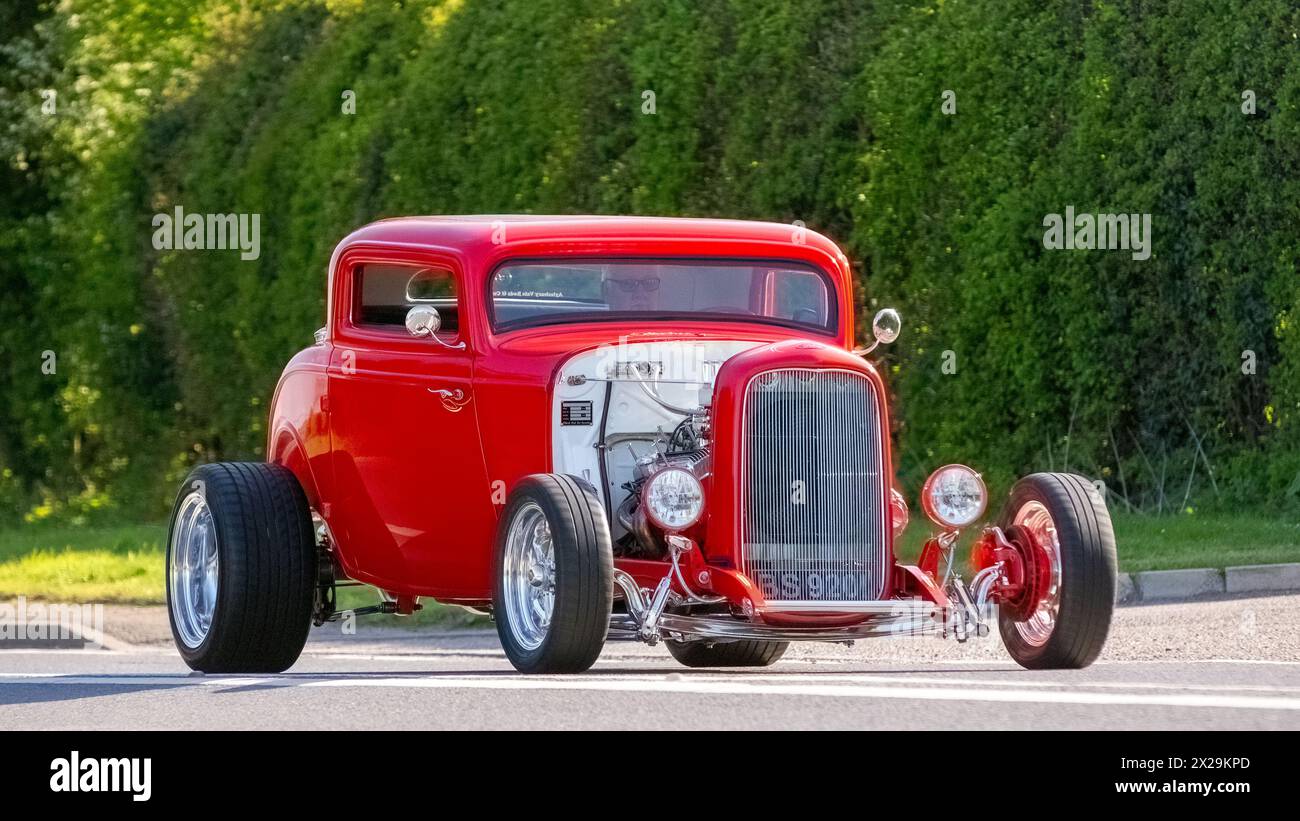 Bicester,UK,21st Apr 2024, A bright red Hot Rod based on a 1930 Ford B ...