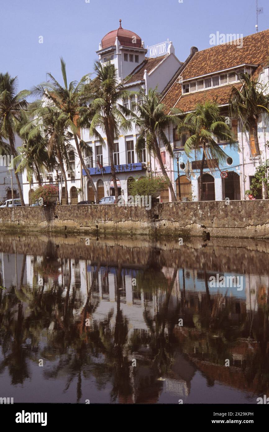 Dutch Colonial buildings by canal, Batavia, Jakarta, Indonesia Stock ...