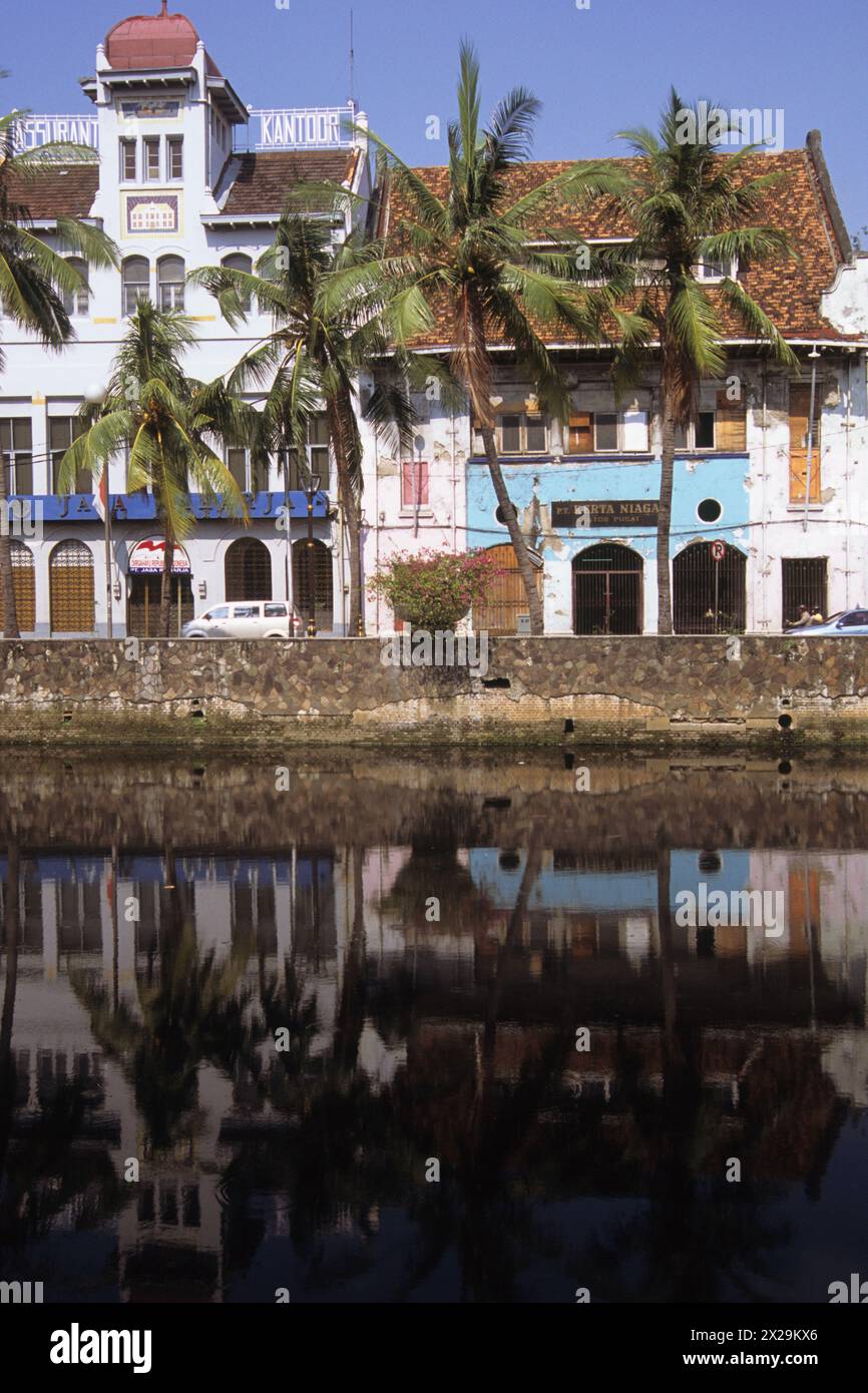 Dutch Colonial buildings by canal, Batavia, Jakarta, Indonesia Stock ...
