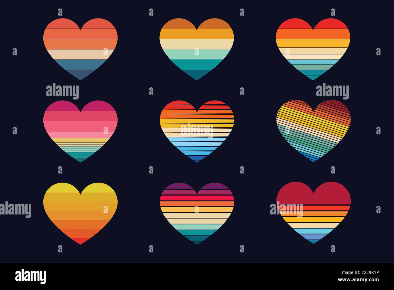 Vintage retro Heart background set collection Stock Vector Image & Art ...