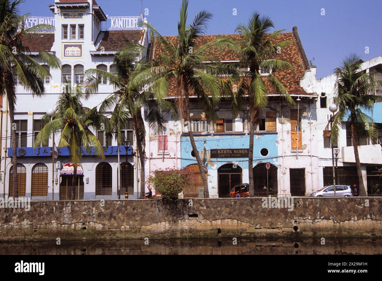 Dutch Colonial buildings by canal, Batavia, Jakarta, Indonesia Stock ...