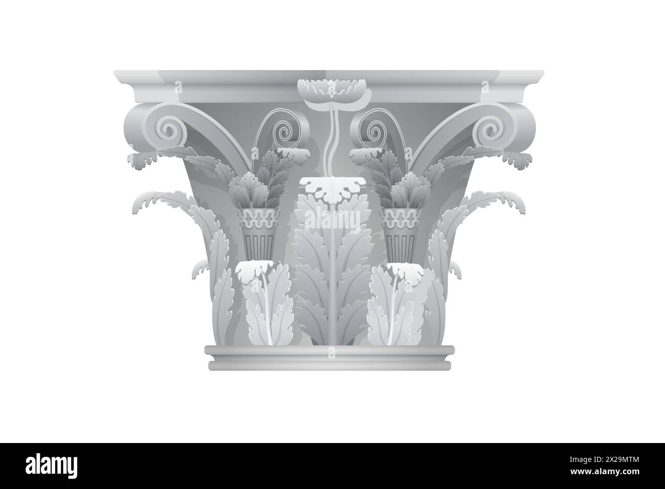 3D Greek pillar, realistic chapiter with stylized acanthus leaves and ...