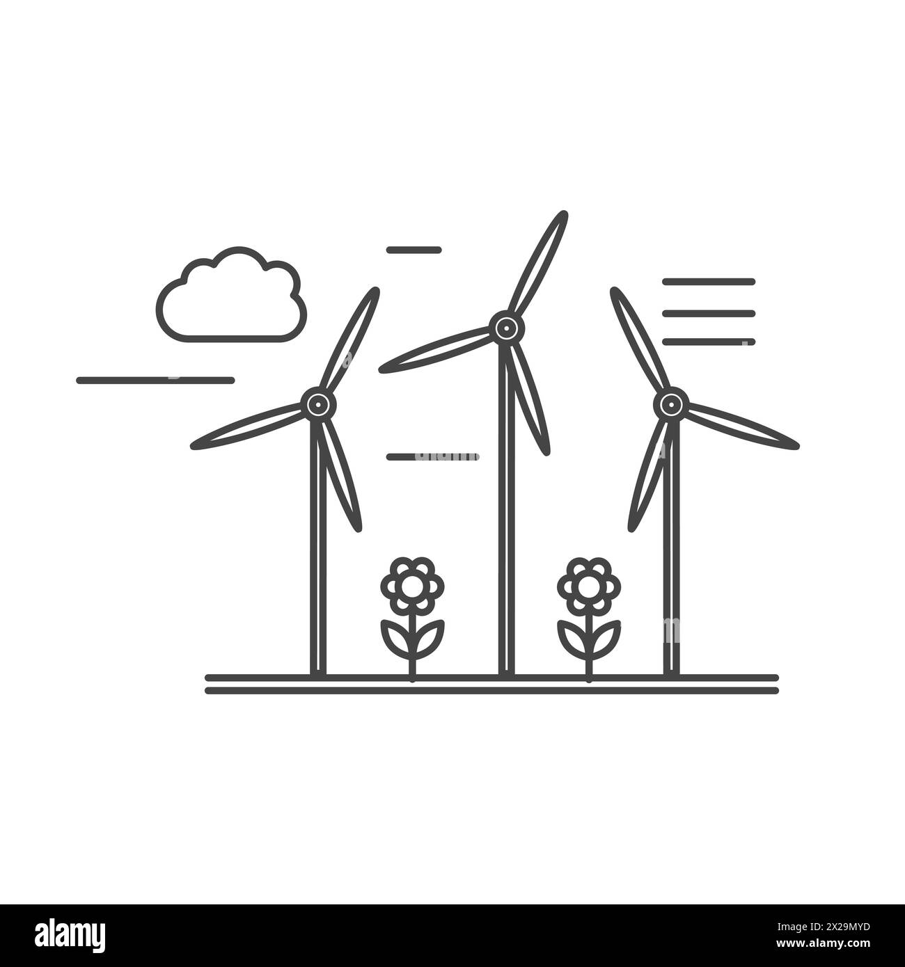 Wind turbine line icon, equipment for electric energy generation vector ...