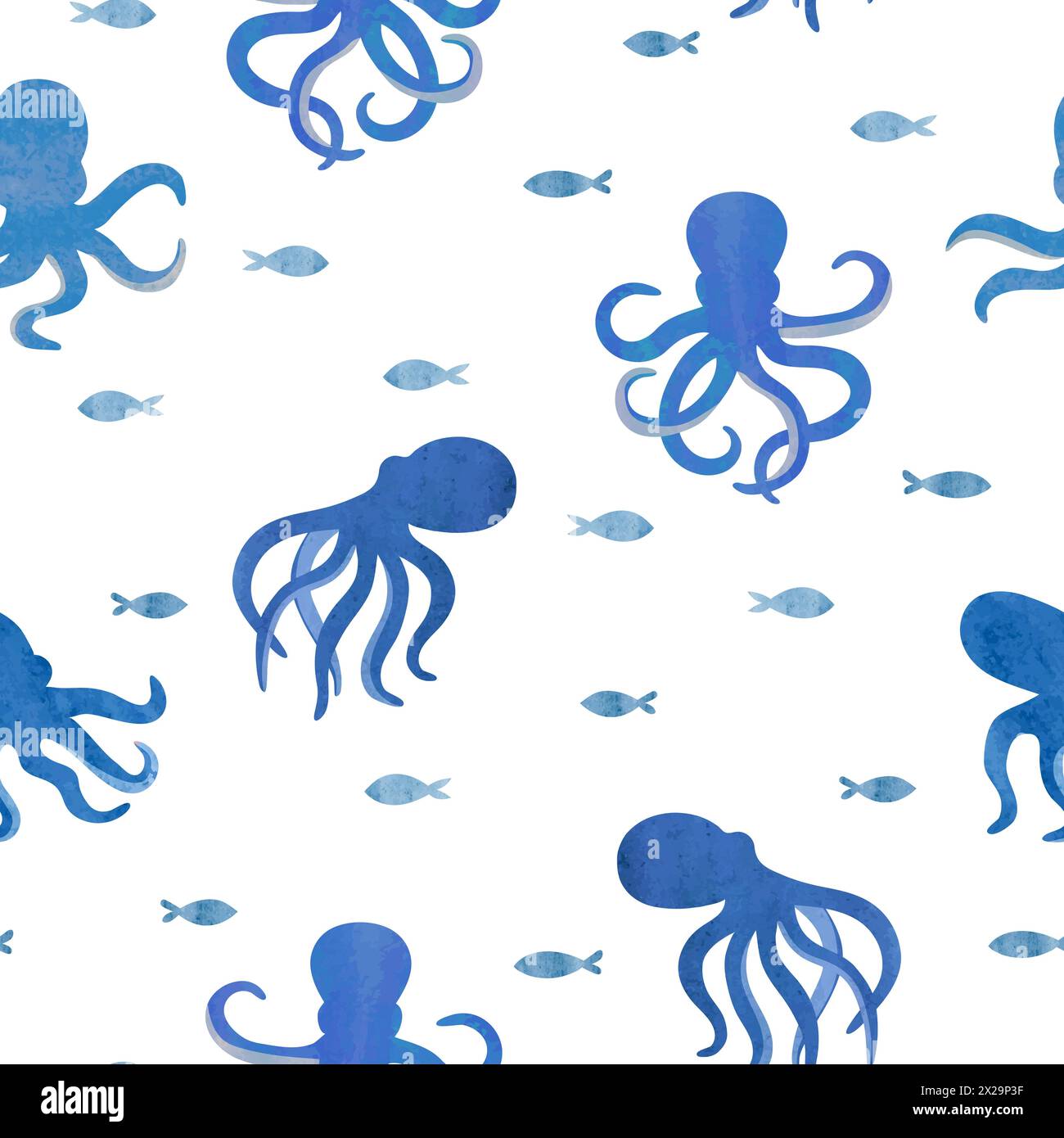 Seamless watercolor octopus pattern. Vector sea background Stock Vector ...
